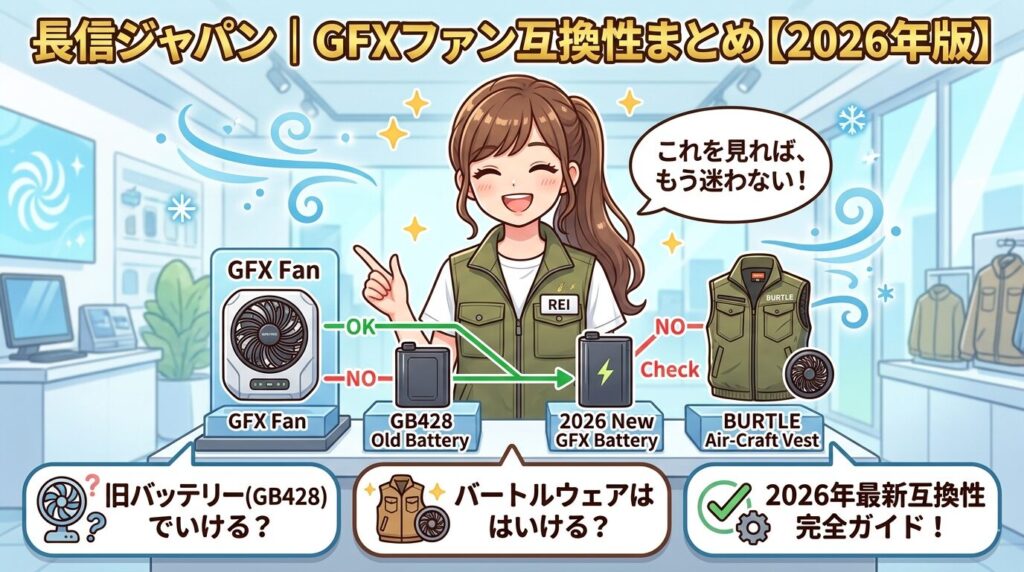 長信ジャパン｜GFXファン互換性まとめ【2026年版】旧バッテリー(GB428)でいける？バートルウェアはいける？ | 現場が俺を呼んでいる.com